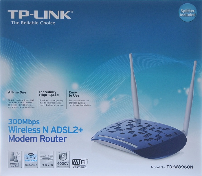 TP-Link TD-W8960N Bezprzewodowy router/modem ADSL2+ 300Mb/s TP-Link TD-W8960N Bezprzewodowy router/modem ADSL2+ 300Mb/s